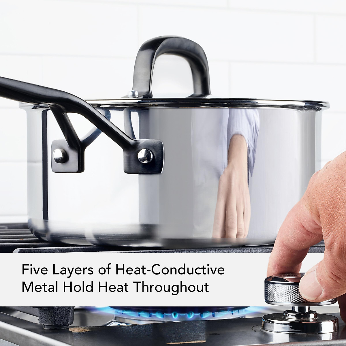 KitchenAid 5-Ply Clad Induction Sauce Pan with Lid, 1.5 Quart, Polished Stainless Steel