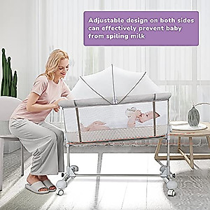 Baby Bassinets Bedside Sleeper, Bedside Crib 3 in 1 Adjustable Travel Baby Bed with Breathable Net and Mattress, Easy Folding Portable Bassinet for Baby