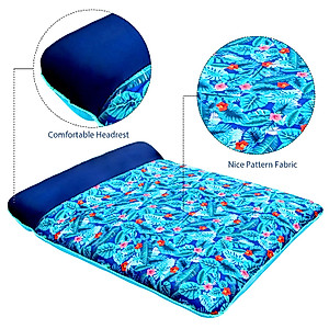 FindUWill Oversized Pool Floats Raft, 1-2 Person, 72'' X 60'' Giant Fabric-Covered Pool Floats Adult Size, Inflatable Floating Mat with Headrest Ultra-Comfort Summer Pool Lounger Floatie