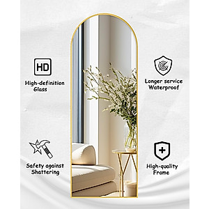 Rowjut 64"x21"Floor Mirror Arched Full Length Mirros, Mirror Floor Length Standing Hanging or Leaning/Large Full Body/Wall Mirror for Bedroom, Living Room, Aluminum Frame, Black