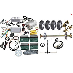 YC Yier 29" Go Kart Rear Axle Kit +Front End Steering Shaft Assembly+ Brake + 145/70-6" Wheels Tires +48V 1800W Brushless Electric Motor Kit + Battery for Go Kart ATV Quad Buggy Drift Trike 4 Wheeler