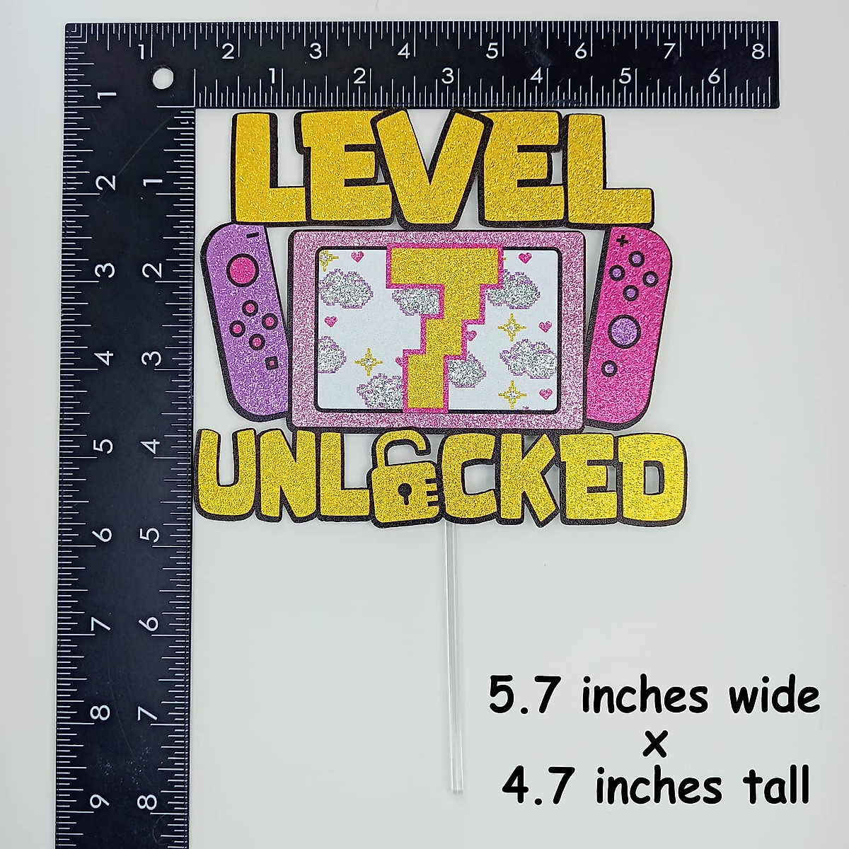 Girls Level 7 Unlocked Cake Topper, Glitter Girls Gaming 7th Birthday Cake Topper, Video Game Theme Party Decoration, Girl Gamer Birthday Favor