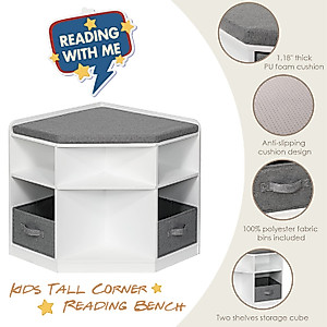 UTEX Kids Corner Reading Nook/ Bench with Storage, Corner Cabinet with 6 Cubbies for Living Room, Bedroom, an Ideal Gift for Kids, Toddlers 3 Age +, White