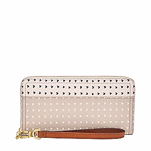 Fossil Women's Logan Leather RFID-Blocking Zip Around Clutch Wallet with Wristlet Strap