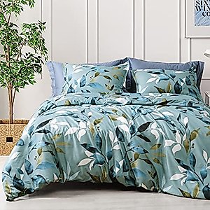 PHF Washed Soft Duvet Cover Set Queen Size, 3PCS Stylish Botanical Comforter Cover Set, Ultra Soft Comfy Durable Chic Duvet Cover with Pillow Shams Bedding Collection, 90" x 90", Sage Green Botanical