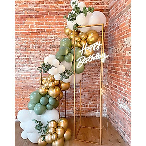 Sage Green Gold White Balloons Set, 50pcs 12 Inch Retro Sage Green Gold White Party Balloons Confetti Balloons with Ribbon for Birthday Wedding Baby Shower Graduation Eucalyptus Party Decorations