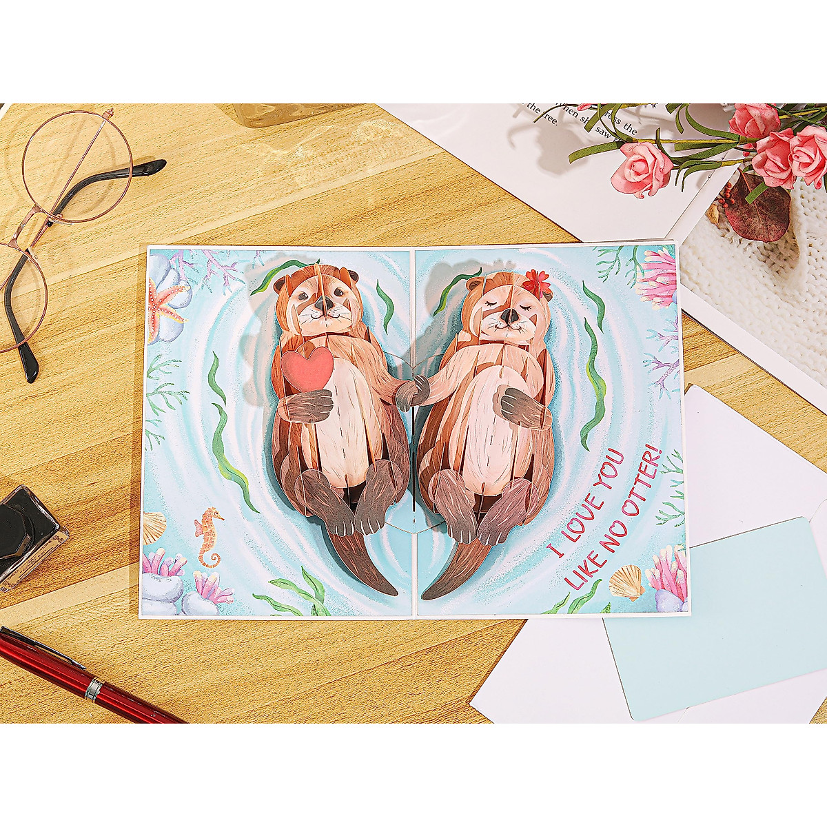 Liif Otter Half 3D Pop Up Anniversary Card For Wife, Husband, Couple, Funny Birthday Card - For Girlfriend, Boyfriend | With Message Note & Envelop | Size 7 x 5 Inch