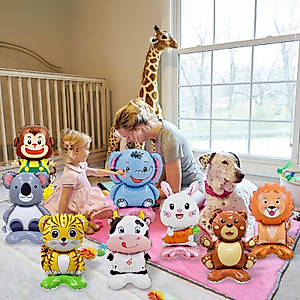 Animal Balloons - 8 Pcs Standing Cute Animal Lion Bear Cow Monkey Koala Tiger Elephant Bunny Foil Balloons Jungle Safari Animal Zoo Themed Baby Shower Birthday Party Decorations