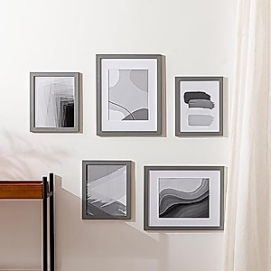 eletecpro 11x14 Picture Frames Set of 5, Gallery Wall Frame Display 8x10 Photo with Mat or 11x14 without Mat, Picture Frame Collage Wall Decor for Wall Mounting, Grey