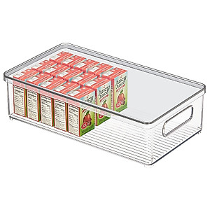 mDesign Plastic Stackable Kitchen Cabinet Storage Bin Box with Handles/Lid - Fridge, Cupboard, Countertop Food Storage for Snacks Stacking Organization, Ligne Collection, 8 Pack, Clear