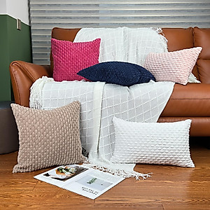 12x20 Throw Pillow Covers Set of 2, Decorative Boho Covers for Bed, Couch Fluffy Pillow Cover for Living Room, Neutral Home Décor Accent for Sofa - Navy Blue