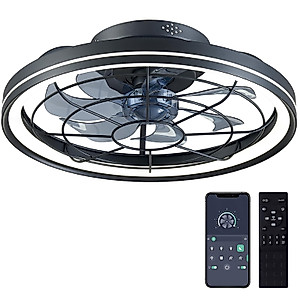 AVORHING Ceiling Fan with lights Remote Control,20" Low Profile Ceiling Fan,6 Wind Speeds Dimmable Caged Flush Mount Ceiling Fan,Smart Modern Ceiling Fan for Kids Room,Bedroom, Kitchen (Black)