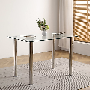 TIOPLY Dining Table Set for 4, 5 Piece Kitchen Table and Chairs Set, Tempered Glass Table and PU Leather Chairs for Small Space,Apartment,White