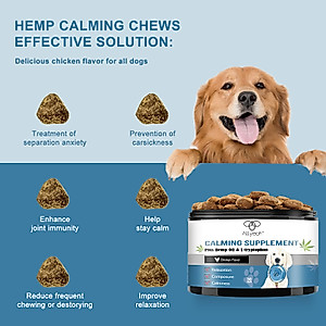Calming Chews for Dogs Organic, Hemp Dog Relaxing Treats for Anti Anxiety Stress Bites, Car Sickness Pain Relief Separation Ease, Puppies Soft Chews Canine Pup Calm Care Health Treatment Supplies