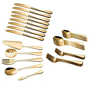 Flatware Set, Magicpro Modern Royal 45-Pieces gold Stainless Steel Flatware for Wedding Festival Christmas Party, Service For 8
