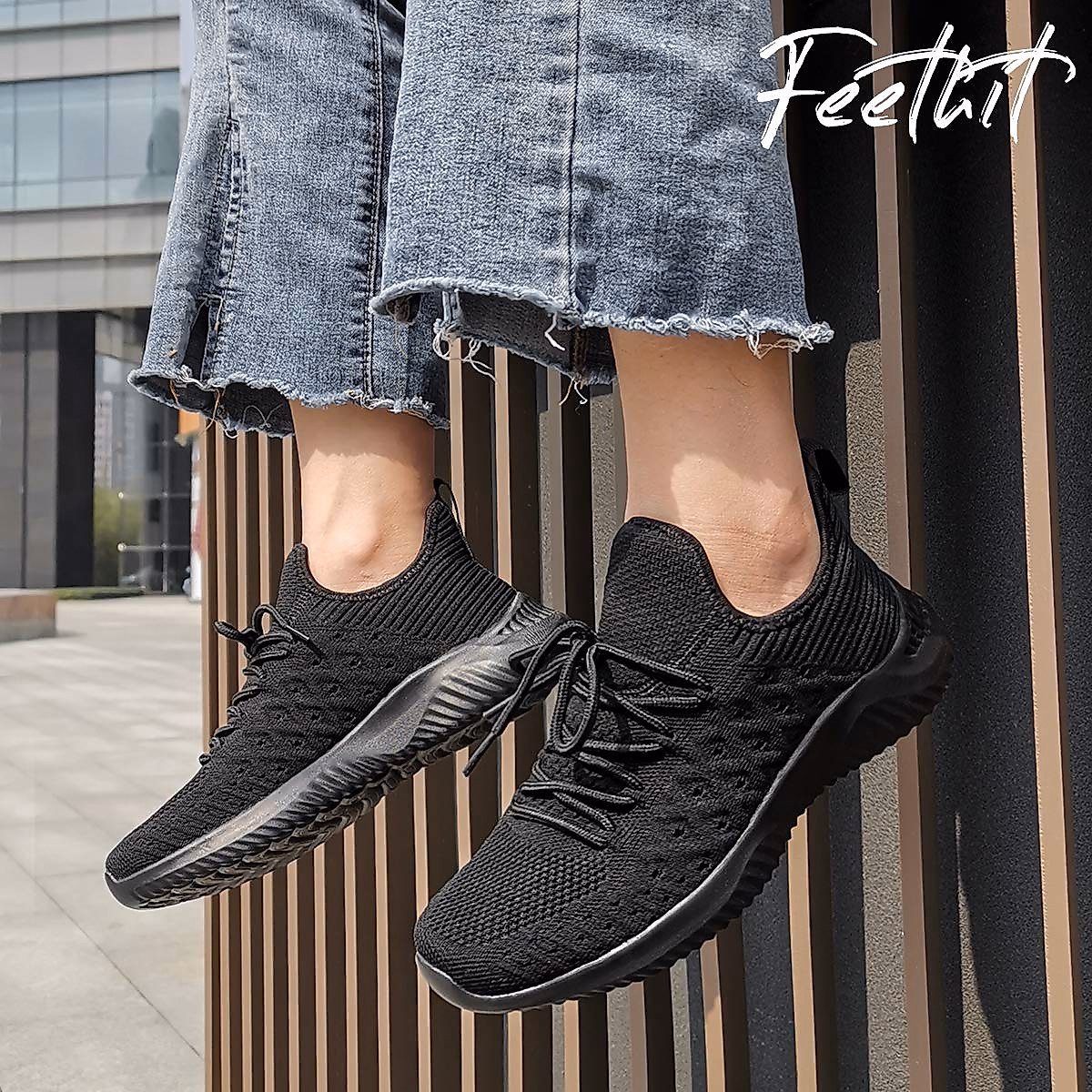 Feethit Womens Slip On Walking Shoes Non Slip Running Shoes Breathable Workout Shoes Lightweight Gym Sneakers All Black Size 11