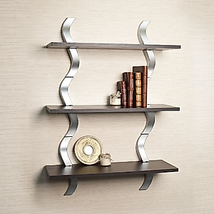 Danya B WL-A01 Contemporary Waves 3-Level Floating Shelving System - Walnut/Silver Finish