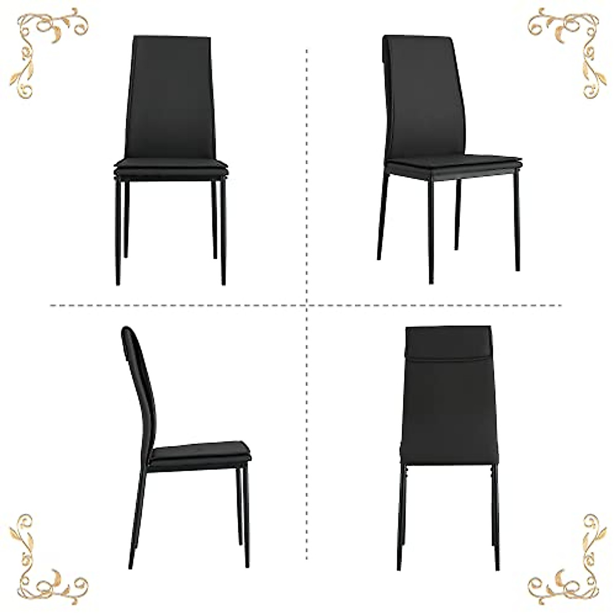 Meihua Modern Dining Chairs Set of 4 for Dining Room, Kitchen Chairs with 2 Layers of Leather Cushions, Chairs for Dining Room,Kitchen, Living Room (Black)