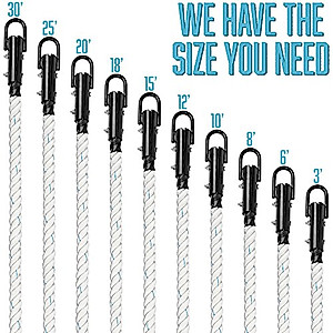 1.5 inch Polydac Gym Climbing Rope, White - Fitness Equipment with Carabiner Eyehook for Physical Education and Gym Class, Strength Training, Coaching, Student Athletes, or Home Workouts (15')