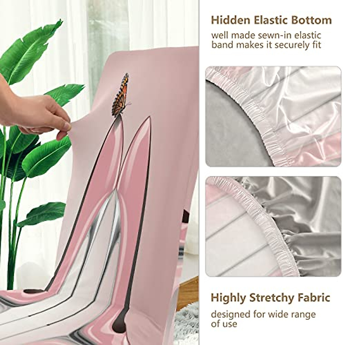 xigua Elegant Pink High Heels Chair Covers Protector 4PCS for Dining Room,Chair Slipcover Washable Removable for Kitchen,Hotel,Restaurant,Wedding