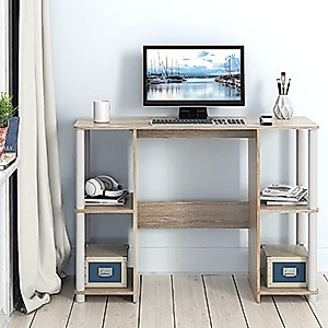 SHW Home Office Wood Desk with Double Sided Shelves, Oak