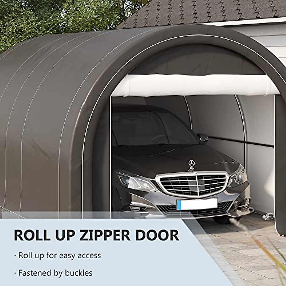 Outsunny 16' x 10' Carport, Heavy Duty Portable Garage/Storage Tent with Large Zippered Door, Anti-UV PE Canopy Cover for Car, Truck, Boat, Motorcycle, Bike, Garden Tools, Outdoor Work, Gray