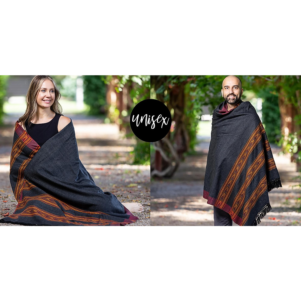 Om Shanti Crafts Meditation or Prayer Shawl or Plain Blanket, Wool Shawl/Wrap, Oversize Scarf. Unisex (Dark Grey)