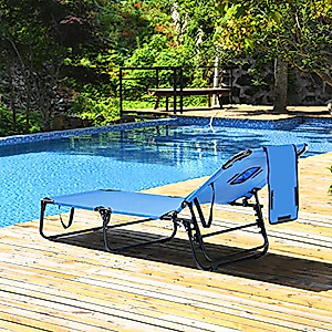 GYMAX Tanning Chair, 350lbs Beach Lounge Chair with Face Hole, Detachable Washable Pillow & Carry Strap, Adjustable Folding Chaise Lounge, Layout Chair for Outside, Patio, Poolside, Lawn (2, Blue)
