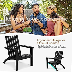 Tangkula Adirondack Chair Acacia Wood Outdoor Armchairs, Weather Resistant for Patio Garden Backyard Deck Fire Pit, Lawn Porch Furniture & Lawn Seating, Campfire Chairs, Adirondack Lounger (2, Black)