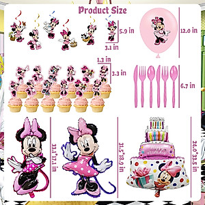 Pink Mouse Party Supplies, Pink Mouse Birthday Party Decorations Include Banner, Hanging Swirls, Cake Foil Balloons, Latex Balloons, Cake Toppers, Tableware, Tablecloth