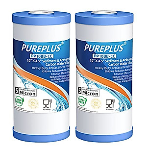 PUREPLUS 5 Micron 10" x 4.5" Whole House Sediment and Carbon Water Filter Replacement Cartridge for GE FXHTC, GXWH40L, GXWH35F, GNWH38S, Culligan RFC-BBSA, WRC25HD, PP10BB-CC, Pentek RFC-BB, 2Pack