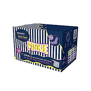 Pinkie Period Pads for Tweens & Teens - Designed for Smaller Underwear - Organic Cotton Topsheet Teen Pads with Wings - Chlorine Free - Teen Small, 18 Count