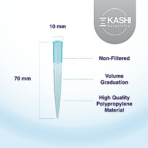 1000uL Pipette Tips, Kashi Scientific Universal Non-Filter Tips for Pipette 1000 uL, Sterile Bulk Pipette Tips with Clear Graduation, 1 mL Pipet Tips, DNase RNase Free, 500 Tips/Bag - Blue