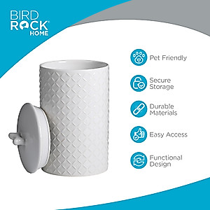 BIRDROCK HOME Large Dog Treat Container Jar | Holds 7 Cups | Durable White Ceramic Canister with Airtight Seal & Bone Handle Lid | Ideal for Kitchen Counter or Pantry Storage | Pet Food Safe | 9" x 5"