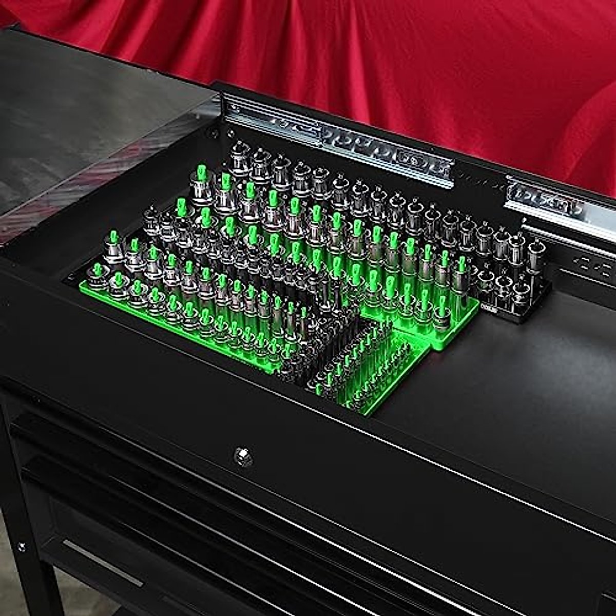 OEMTOOLS 22233 6 Piece SAE and Metric Socket Tray Set, SAE and Metric Socket Storage for Sizes 1/4", 3/8”, and 1/2" Drive, Socket Holders and Socket Organizer Tray for Toolbox, Green and Black