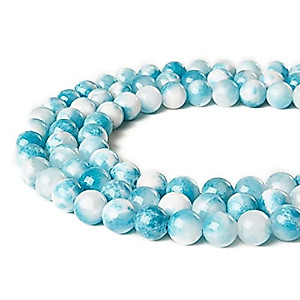 45pcs 8mm Blue White Jade Beads Natural Gemstone Beads Round Loose Beads for Jewelry Making