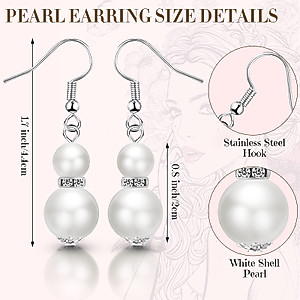 Junkin Faux Pearls Necklace Earrings Set Wedding Pearl Bracelet 1920s Simulated Pearls Accessories Vintage Valentine's Day Costume Jewelry for Brides Women(Cute Style)