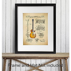 Guitar Patent Print - Iconic Electric Guitar of Famous Musicians - Music Gift for Rock n Roll Fan, Musicians, Guitar Player - Cool Wall Art, Home Decor Artwork Poster Picture - 8x10 Unframed