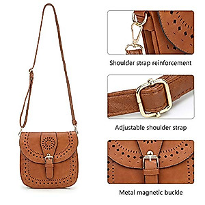 forestfish Ladie's PU Leather Vintage Hollow Bag Crossbdy Bag Shoulder Bag (Brown)