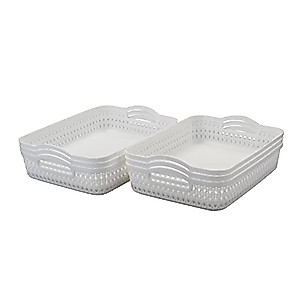 Vcansay 6-Pack Flat Storage Baskets with Handles Plastic Drawer Organizer, White