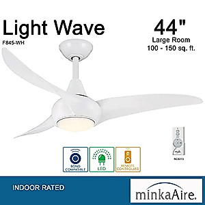 MINKA-AIRE F845-WH Light Wave 44" Ceiling Fan with LED Light and Remote Control in White Finish