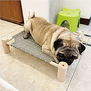 Babyezz Cat and Dog Hammock Bed, Wooden cat Hammock Elevated Cooling Bed, Detachable Portable Indoor/Outdoor pet Bed, Suitable for Cats and Small Dogs (Gray Grid)