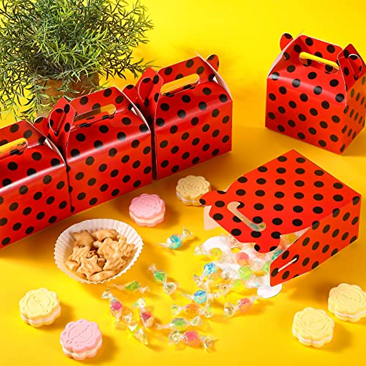 Outus 30 Pieces Ladybug Party Supplies Favor Boxes Ladybug Red Black Polka Dot Candy Boxes for Ladybug Party Wedding Birthday Christmas Baby Shower Decorations, 4 x 2.4 x 4.8 Inch