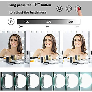 Beahome Makeup Mirror with Lights,10X Magnification,Large Hollywood Lighted Vanity Mirror with 15 Dimmable LED Bulbs,3 Color Mode,Touch Control,Tabletop or Wall-Mounted(23in), White