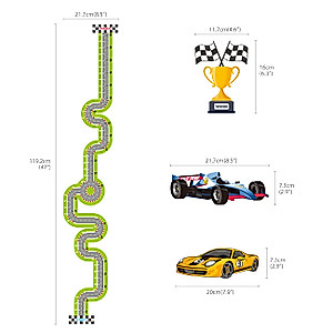 DECOWALL DA-1911 Racing Track Height Growth Chart Kids Wall Stickers Wall Decals Peel and Stick Removable Wall Stickers for Kids Nursery Bedroom Living Room d?cor