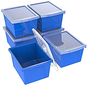 Storex 4 Gallon Storage Bin with Lid – Plastic Classroom Organizer for Books and Supplies, Blue, 6-Pack (61412U06C)