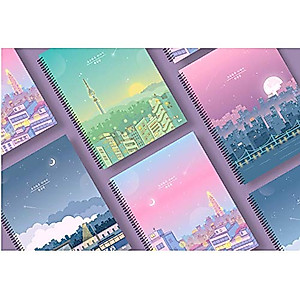 Cute Korean Aesthetic Blank Unlined Spiral Planning Drawing Notebook/Journal for girls, Women, College, School - 130 p each, 7.4” x 10.2”, 4 Count (cocktail lights, enchanted, last bus, still awake) + 1 dalgaru sticker sheet