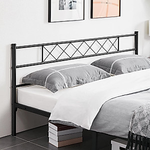 Yaheetech Metal Platform King Bed Frame Mattress Foundation with Headboard and Footboard No Box Spring Needed Under Bed Storage Steel Slats Black