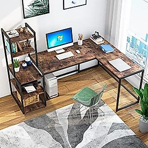 Tribesigns 79 Inch Reversible L-Shaped Desk, Industrial Large Corner Desk with 5 Tier Storage Shelves, Large L Desk Home Office Desk Computer Table Writing Desk, Rustic Brown