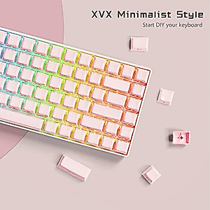 XVX Keycaps - Crystal Jelly Keycaps, Custom Keycaps 113 Keys, Side Printed Keyboard Keycaps OEM Profile Pink Keycaps for 61/68/84/87/98/100 Cherry Gateron MX Mechanical Keyboard